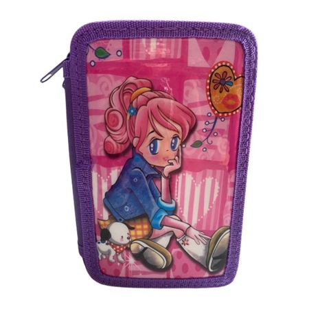 Penar scoala 3D, echipat, 3 compartimente, 34 piese, mov, fetita cu ...