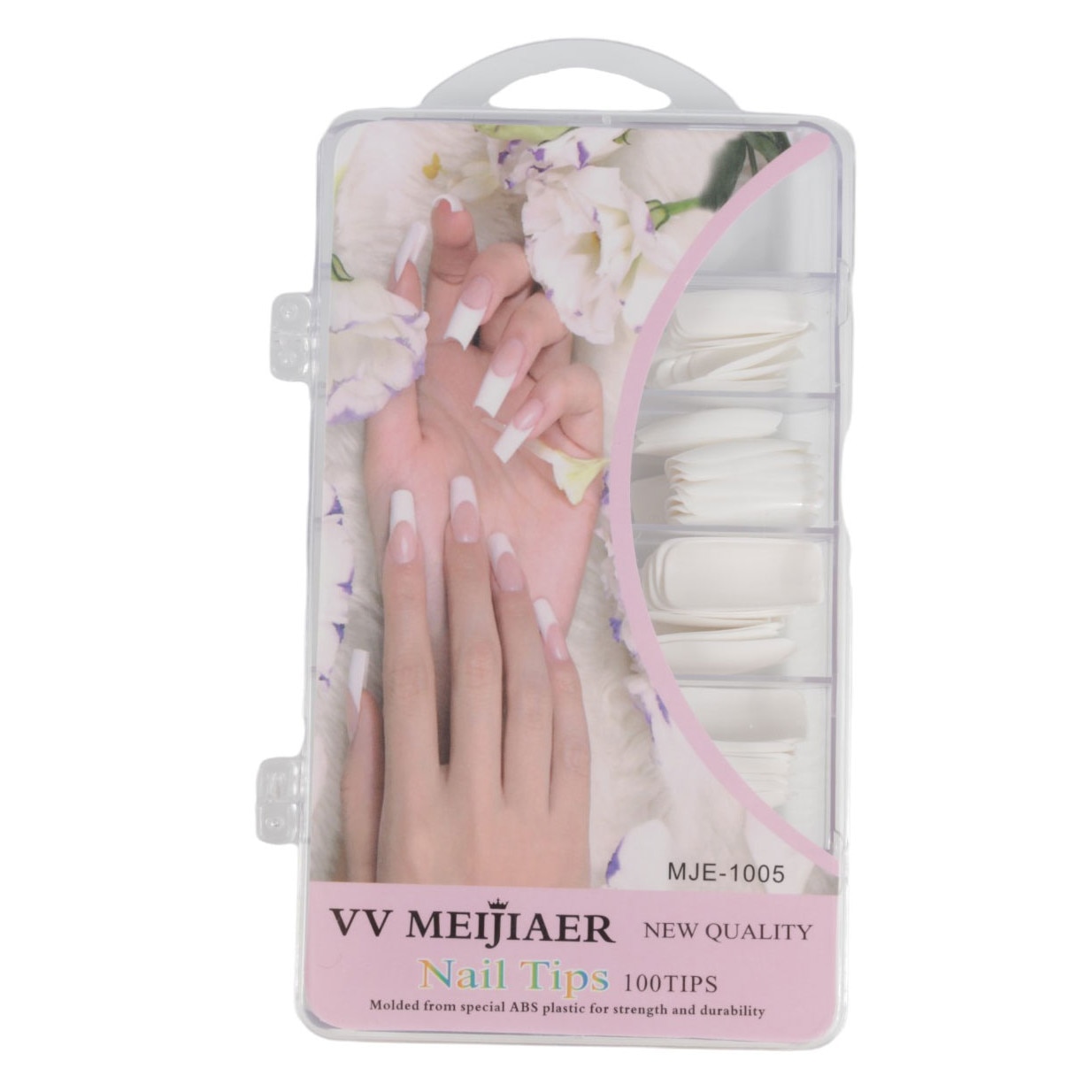 Set 100 bucati Unghii False tips, Forma lunga dreptunghiulara, Albe ...