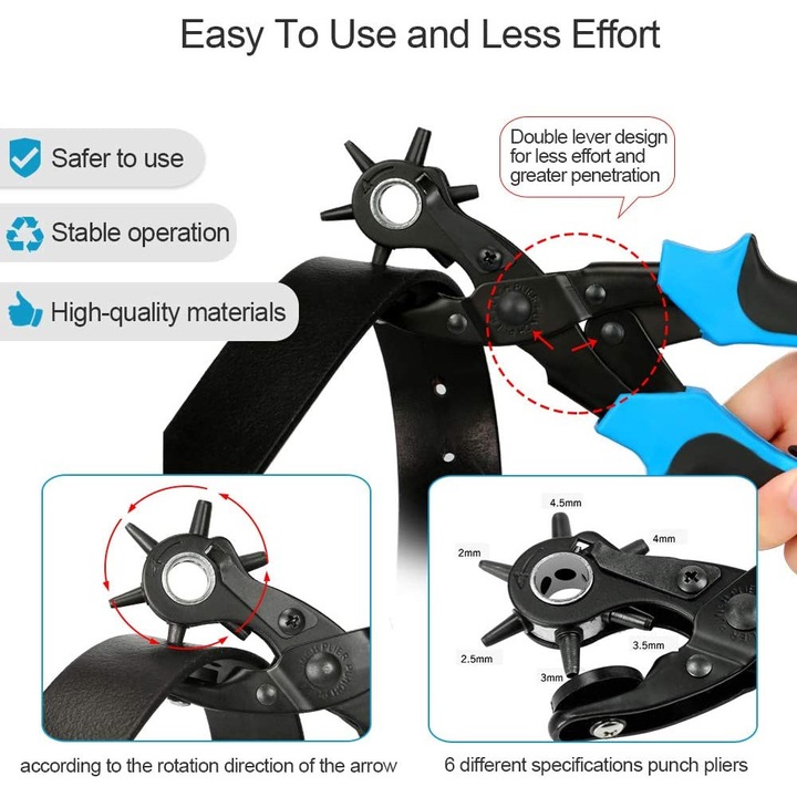 Set cleste preducea si accesorii pentru perforare curele, 6 buc, PVC ...