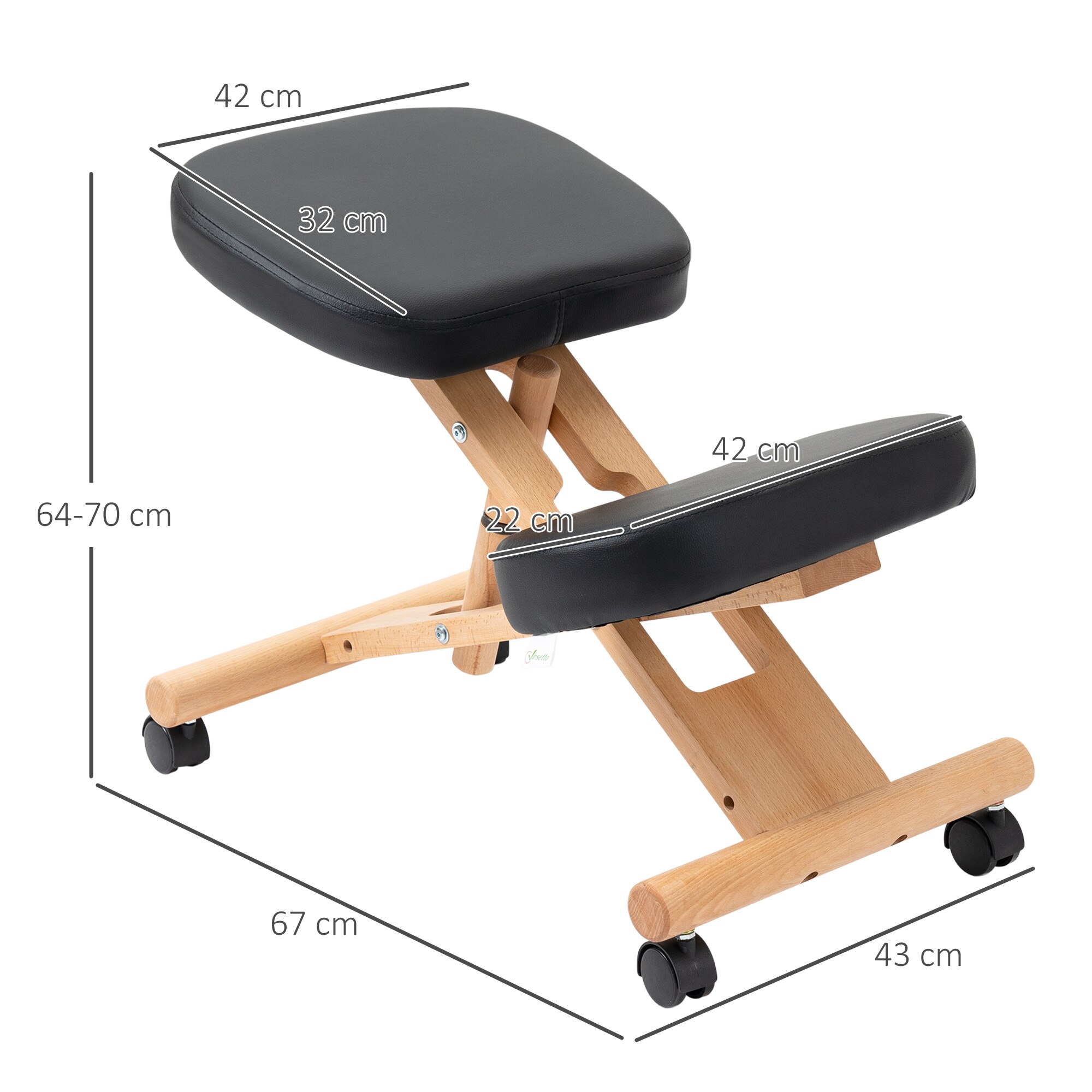 Scaun ergonomic pentru genunchi cu roti, Vinsetto, Lemn, Corectarea ...