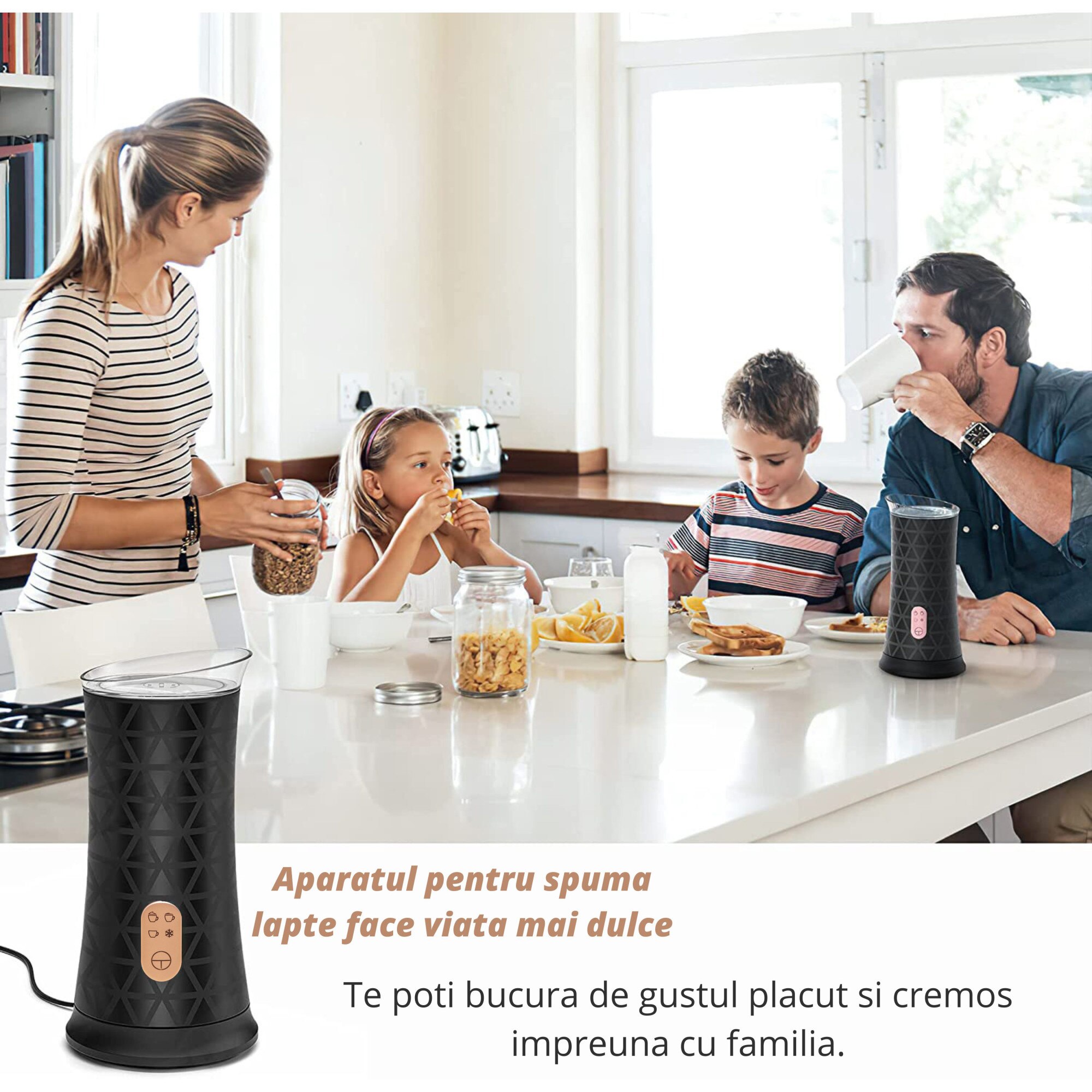 Aparat pentru spuma lapte 4 in 1, WowStep®, Putere de 500 W, Dispozitiv ...