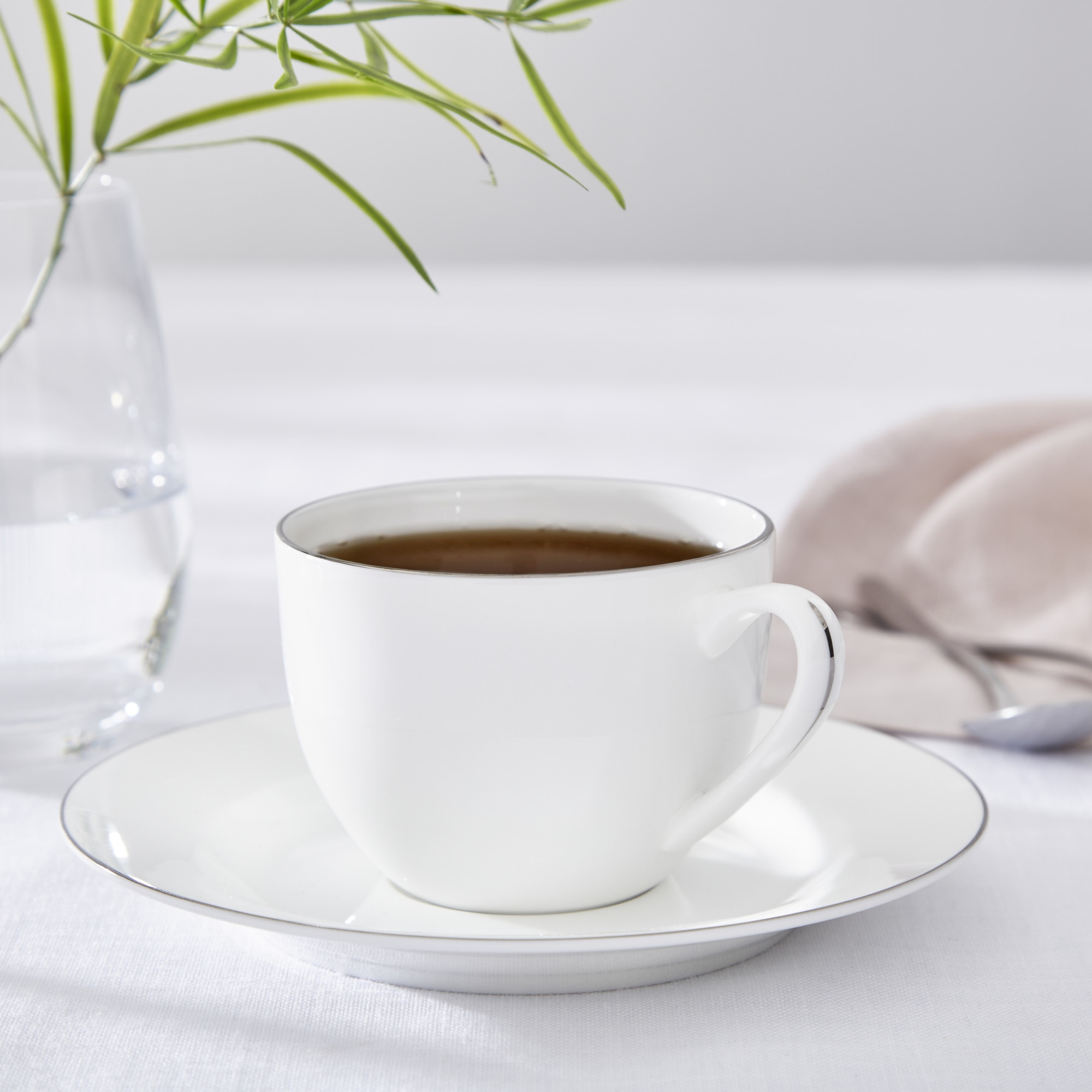 Ceasca cu farfurie ceai, portelan, Serendipity Platinum, 220ml - eMAG.ro