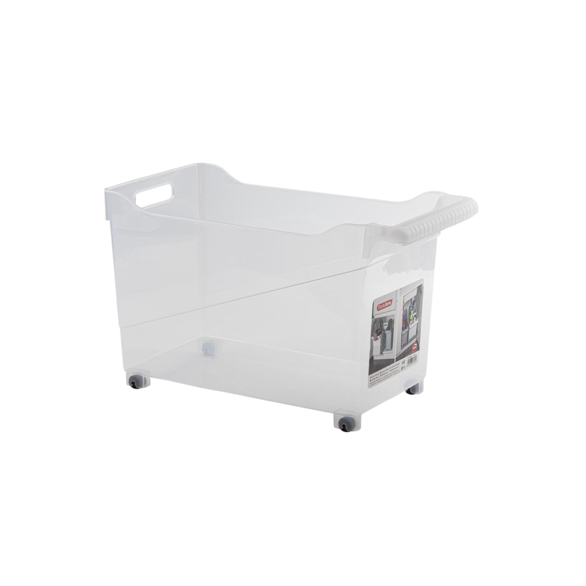 Cutie plastic, pentru depozitare, cu roti, transparenta, 24 x 45 x 27,5 ...