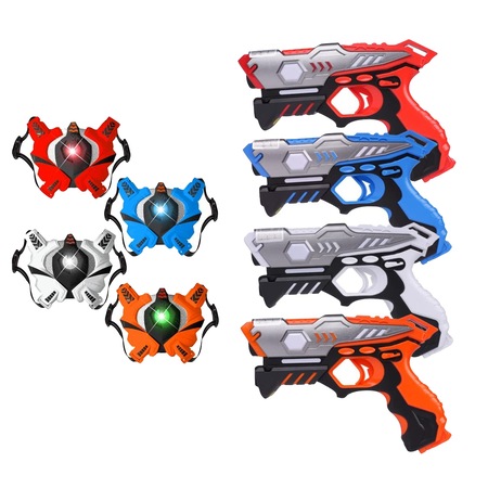 Set pistol Infrared Laser tag cu 4 pistoale, 4 veste, interactiv, cu ...