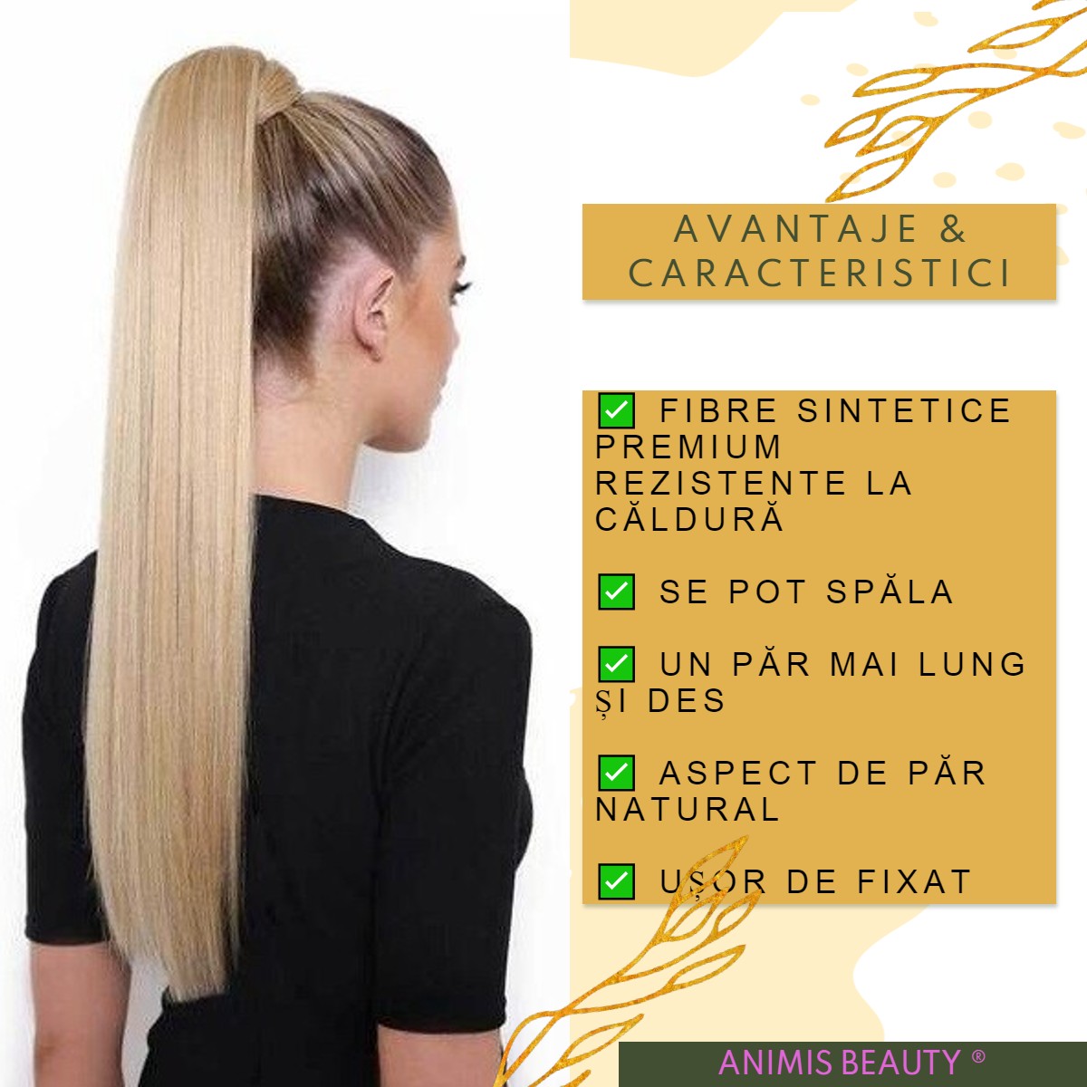 Extensie de par 80 cm, coada de par tip ponytail, Blond Cenusiu, fibra ...