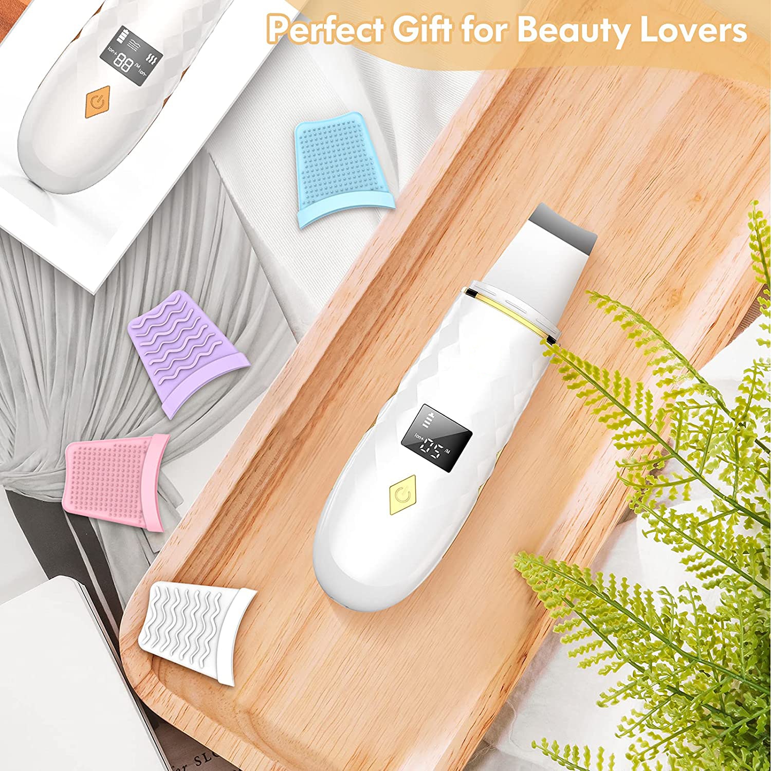 Ултразвуков уред за почистване на лице, WALALLA, 4 капака за шпатула, 4 режима на почистване ...