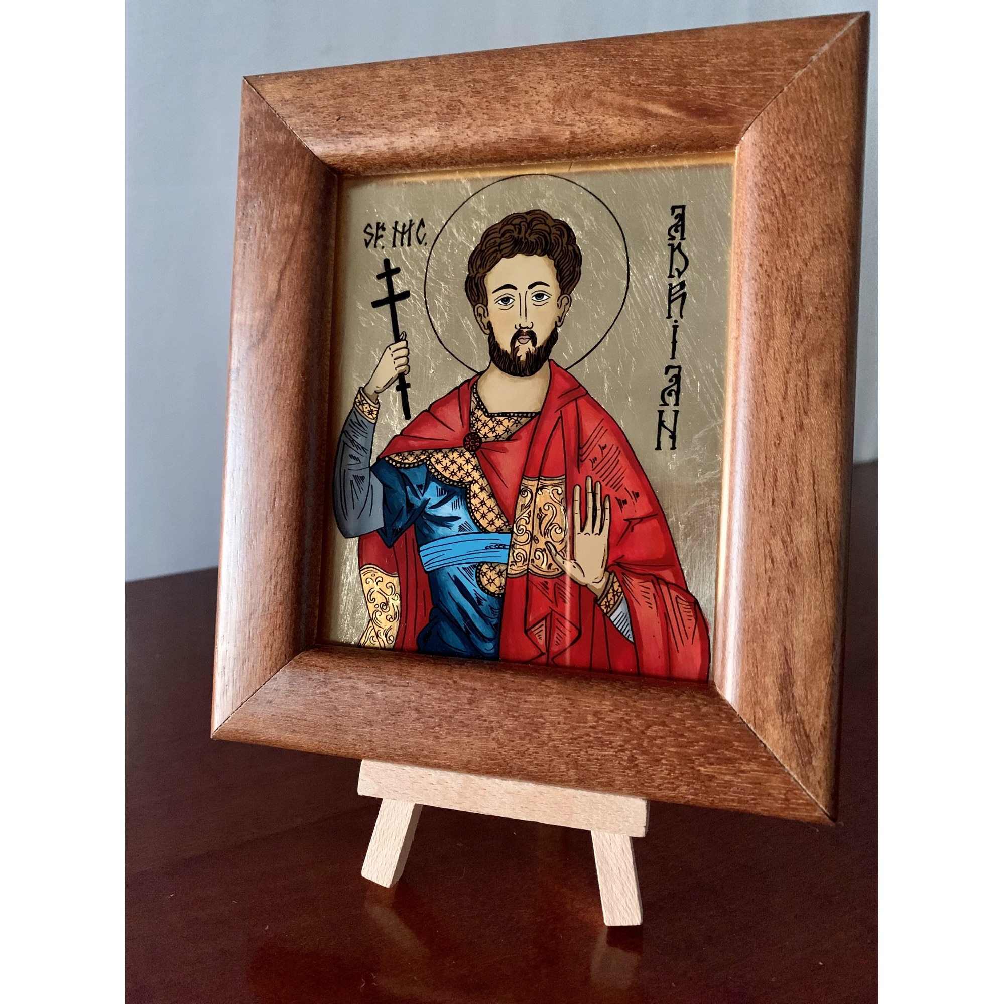 Icoana pictata manual pe sticla, Sfantul Mucenic Adrian, Sf. Adrian, 16 ...