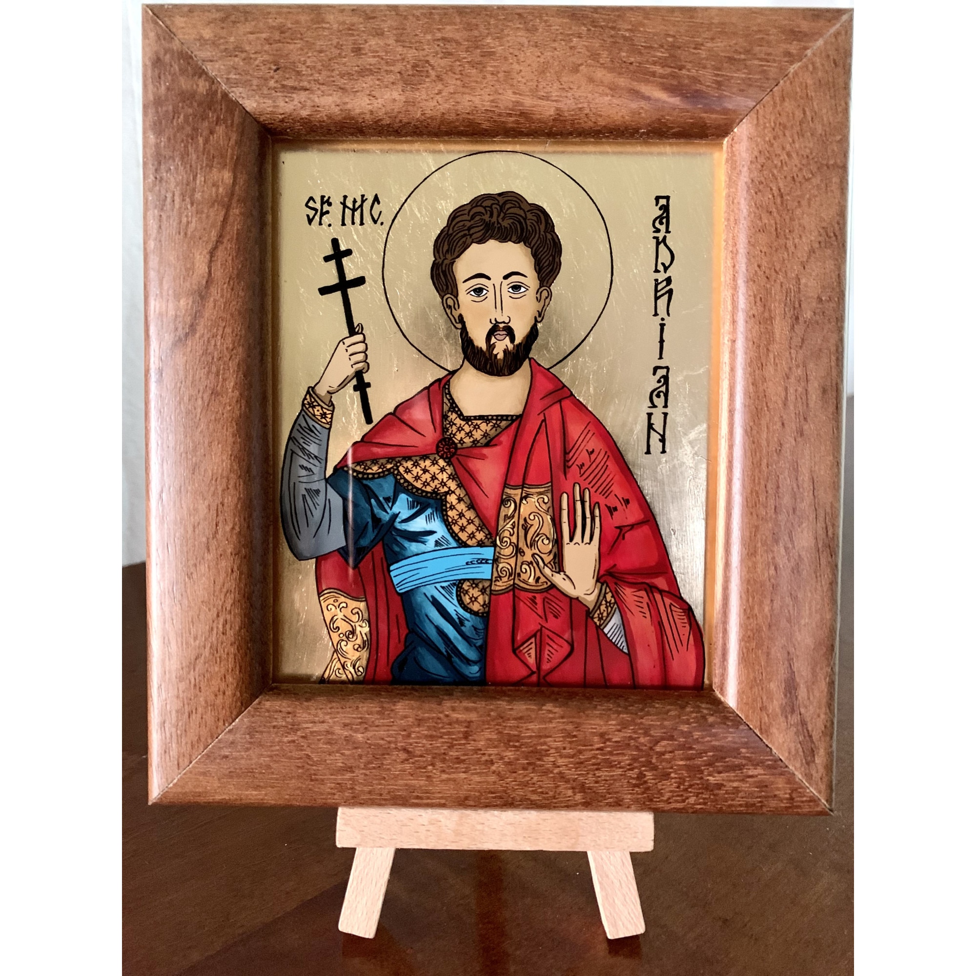 Icoana pictata manual pe sticla, Sfantul Mucenic Adrian, Sf. Adrian, 16 ...