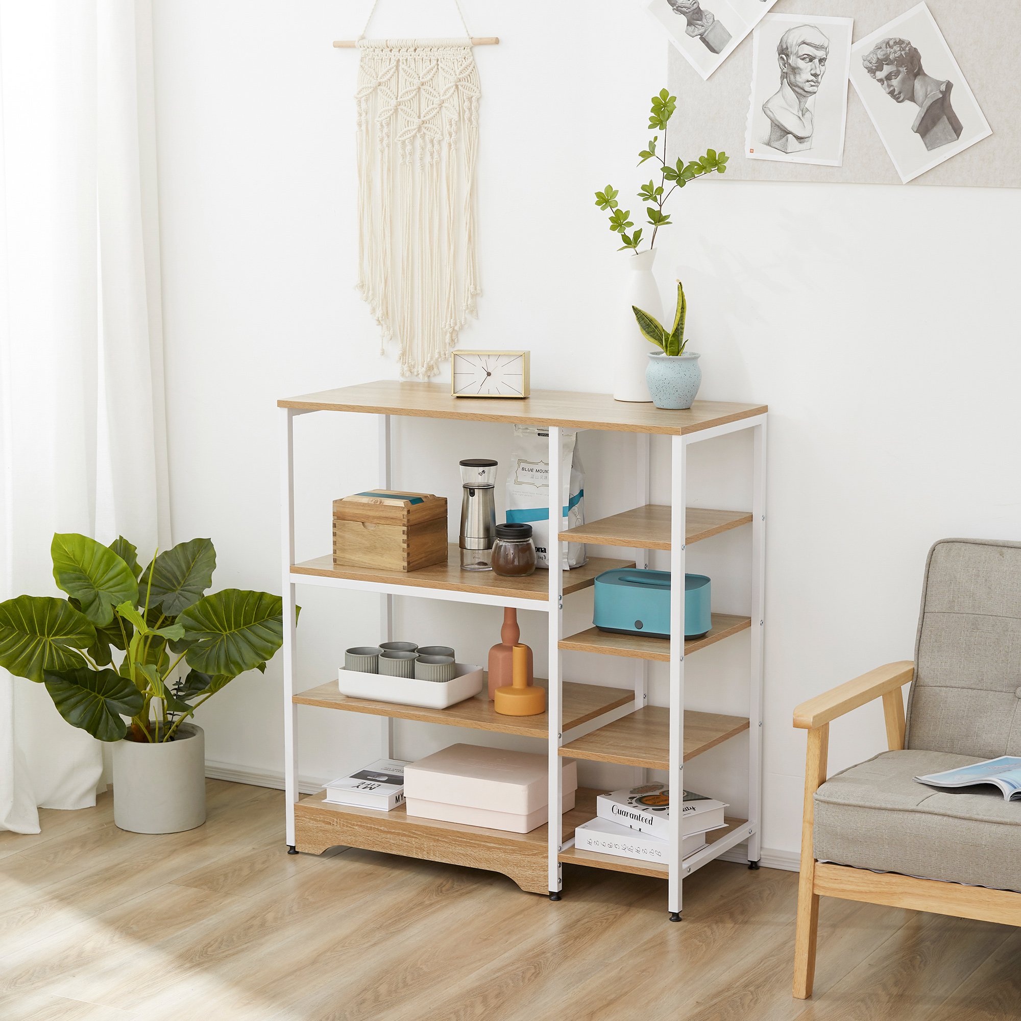 Raft de bucatarie, Homcom, MDF/Metal, 7 rafturi, 90 x 40 x 95 cm, Maro ...