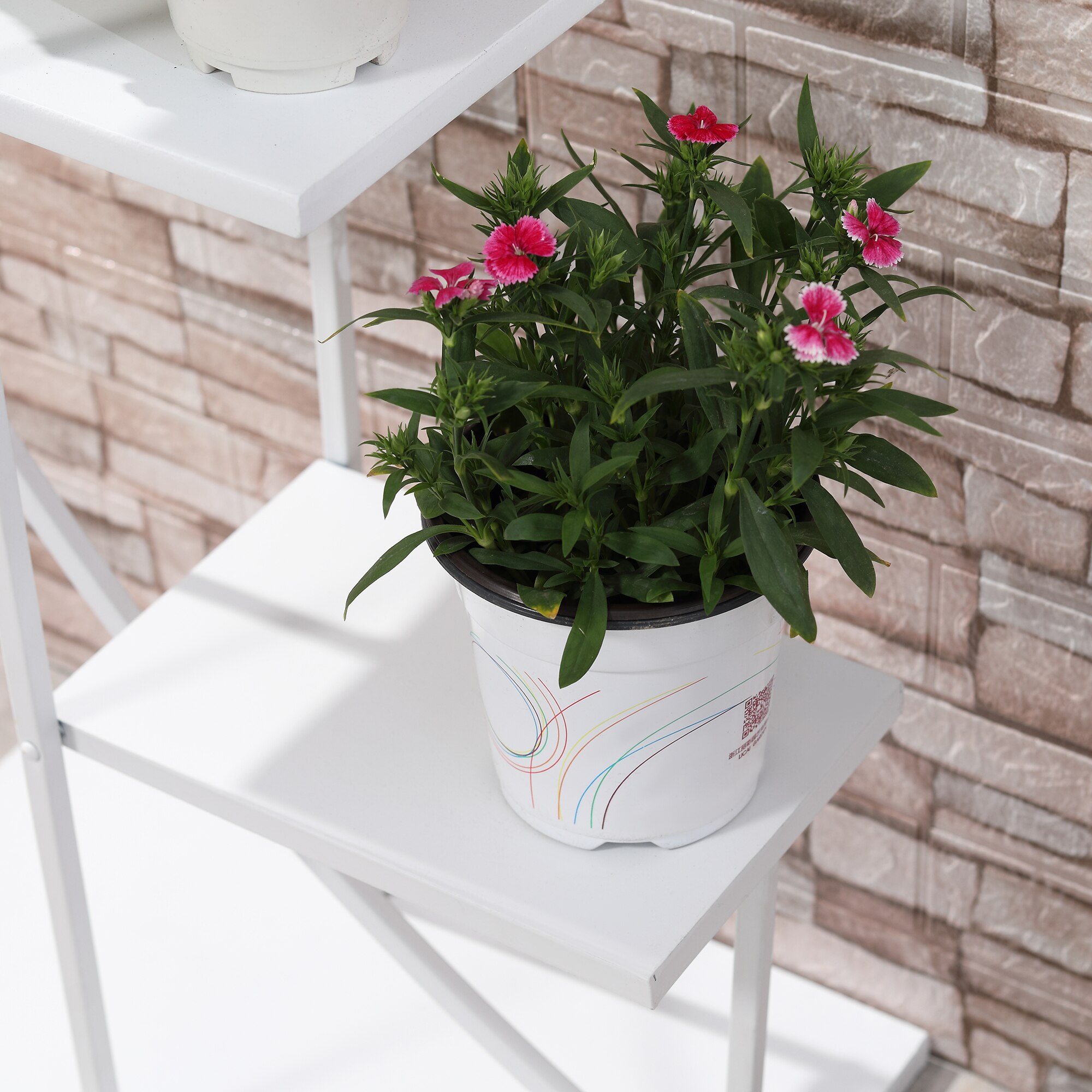 Suport flori, Outsunny, Metal, 5 rafturi, 2 bucati, Design semiluna, 53 ...