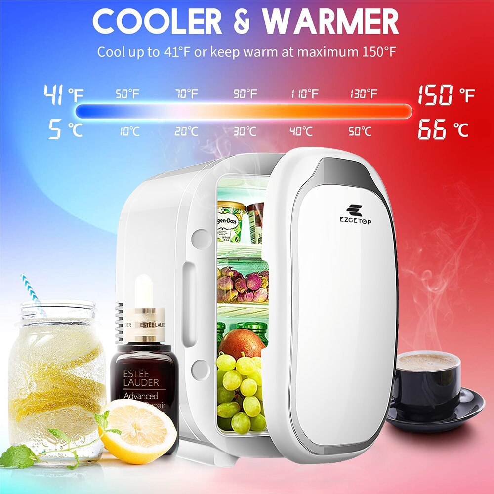 Mini frigider cosmetice Alb EZGETOP®, 12V/220V, dubla functie de ...