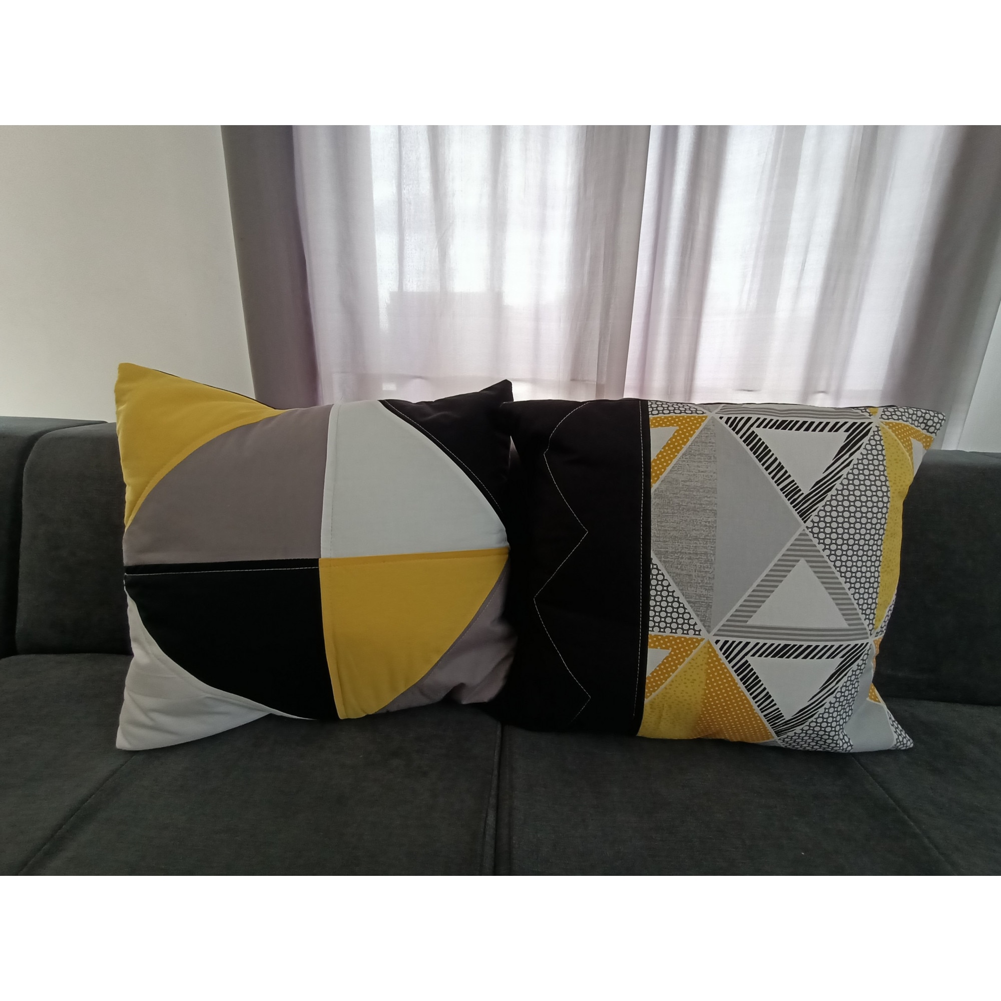 Set 3 perne decorative Galben gri Premium, huse detasabile, 50x50 cm ...