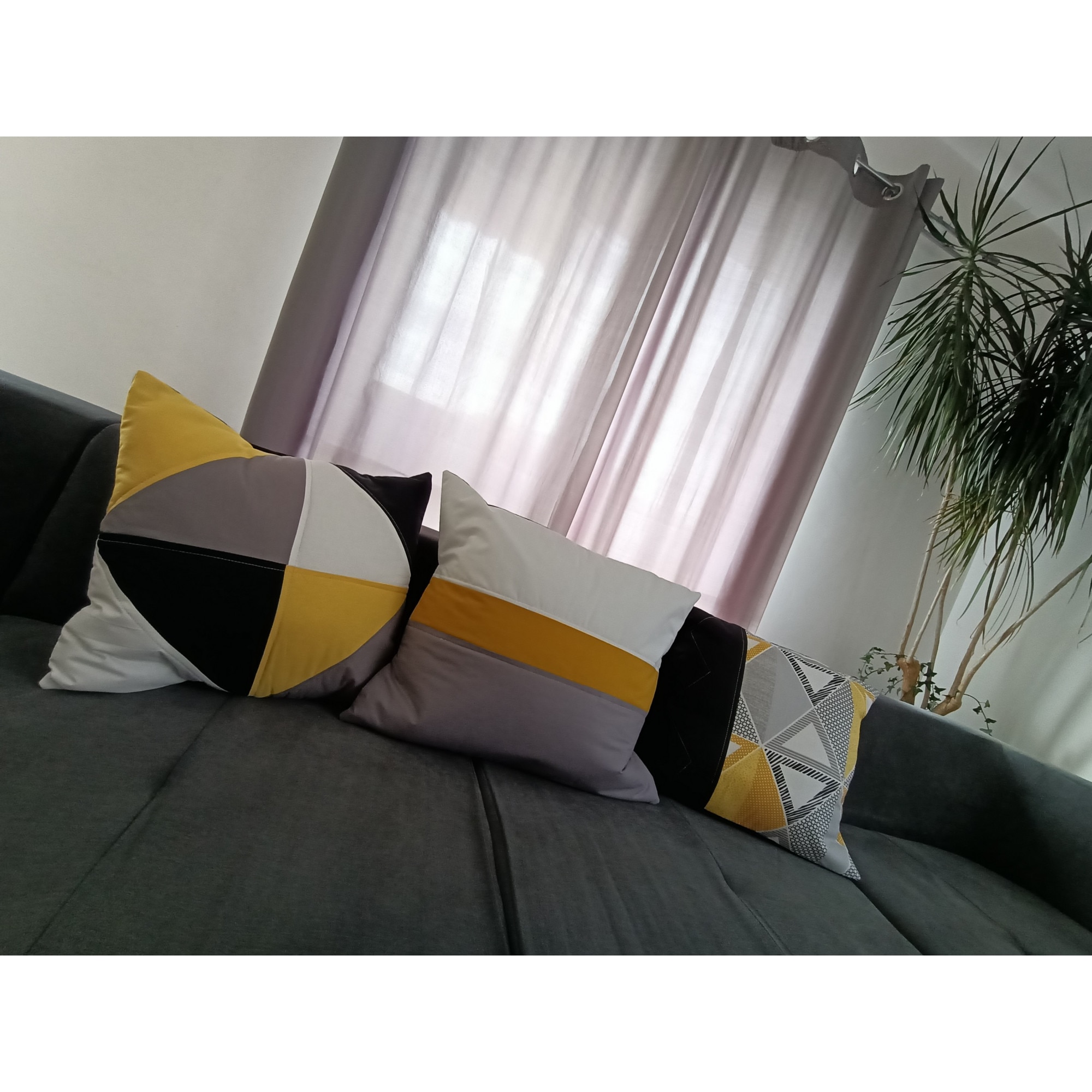 Set 3 perne decorative Galben gri Premium, huse detasabile, 50x50 cm ...