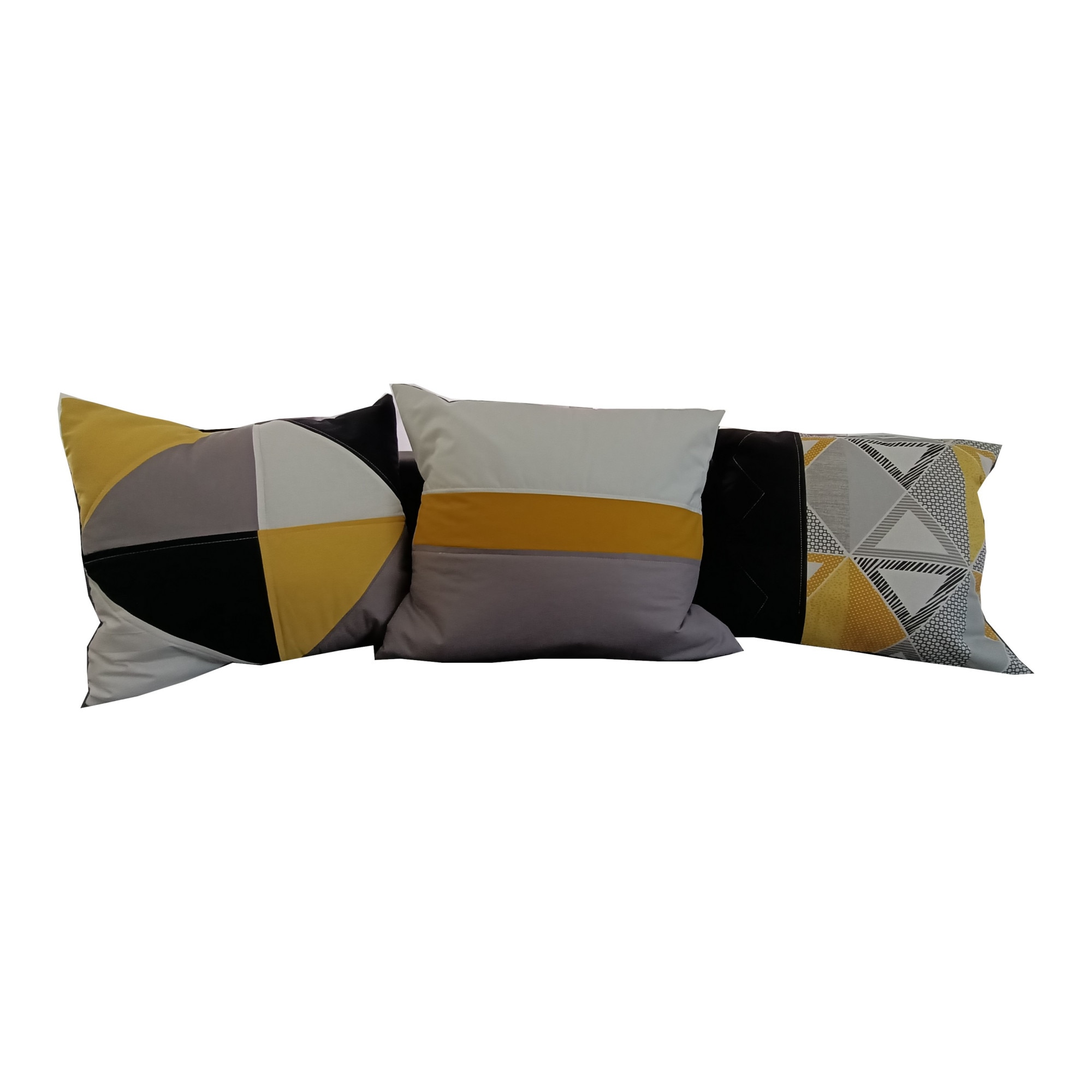Set 3 perne decorative Galben gri Premium, huse detasabile, 50x50 cm ...