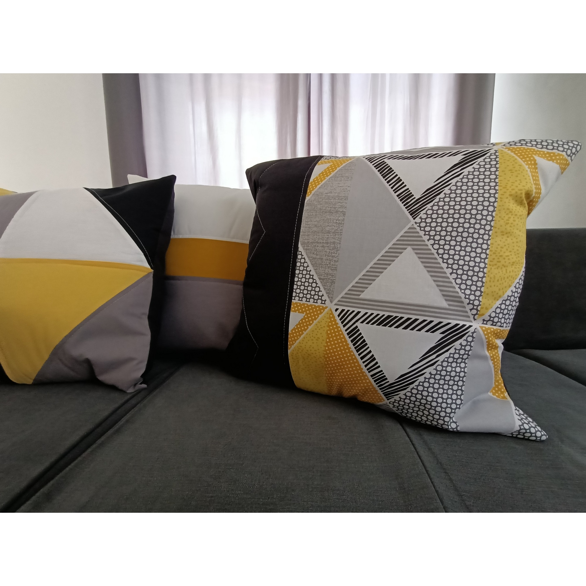 Set 3 perne decorative Galben gri Premium, huse detasabile, 50x50 cm ...