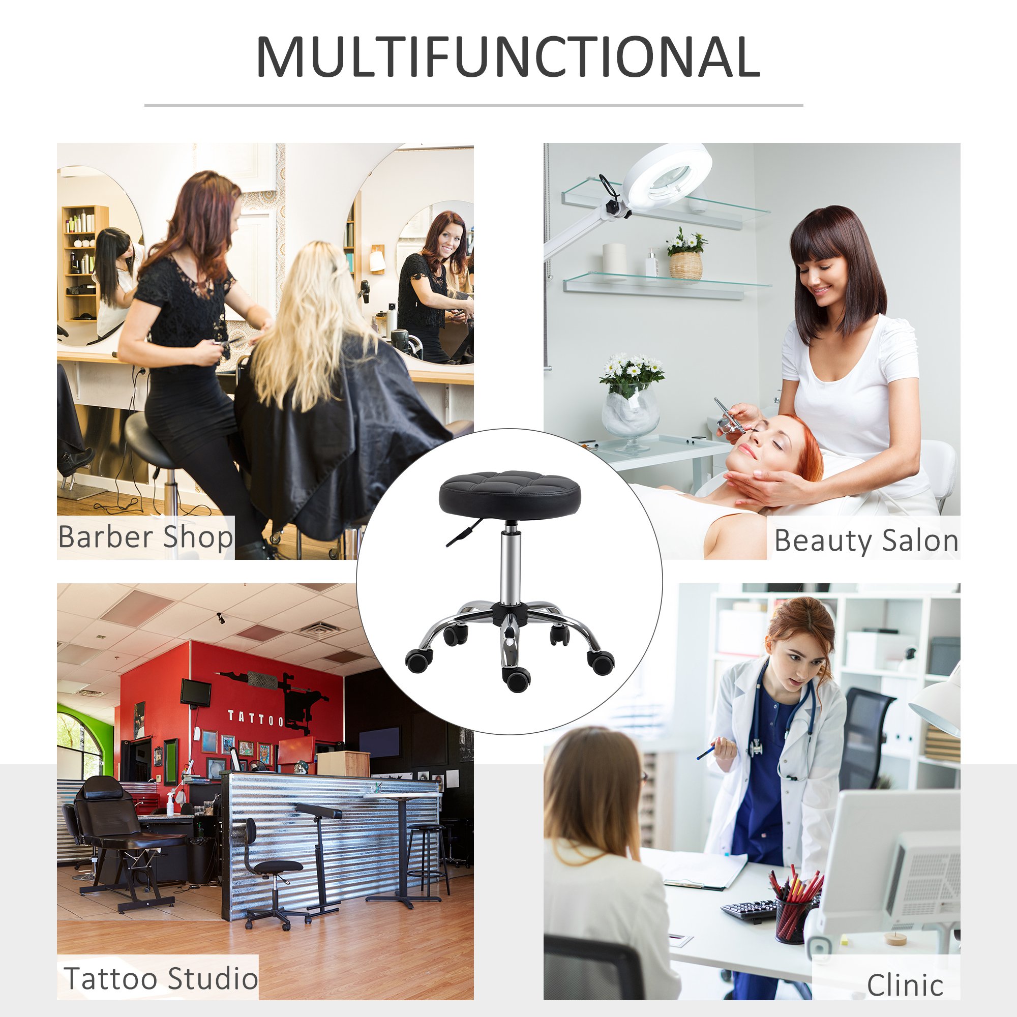 Set de 2 taburete cu roti, Homcom, Otel/PU, Roti pivotante, Inaltime ...