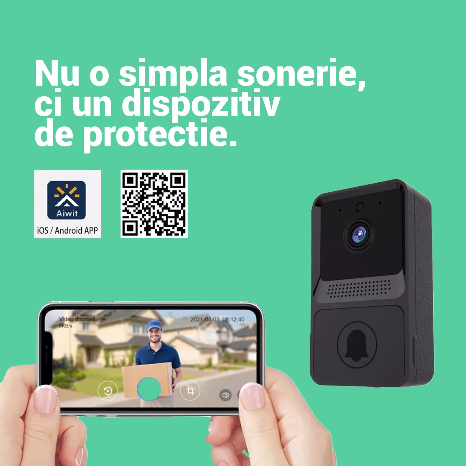 Sonerie Wireless Video, Fara Fir Qeno® SmartFamily, Cu Camera Video ...