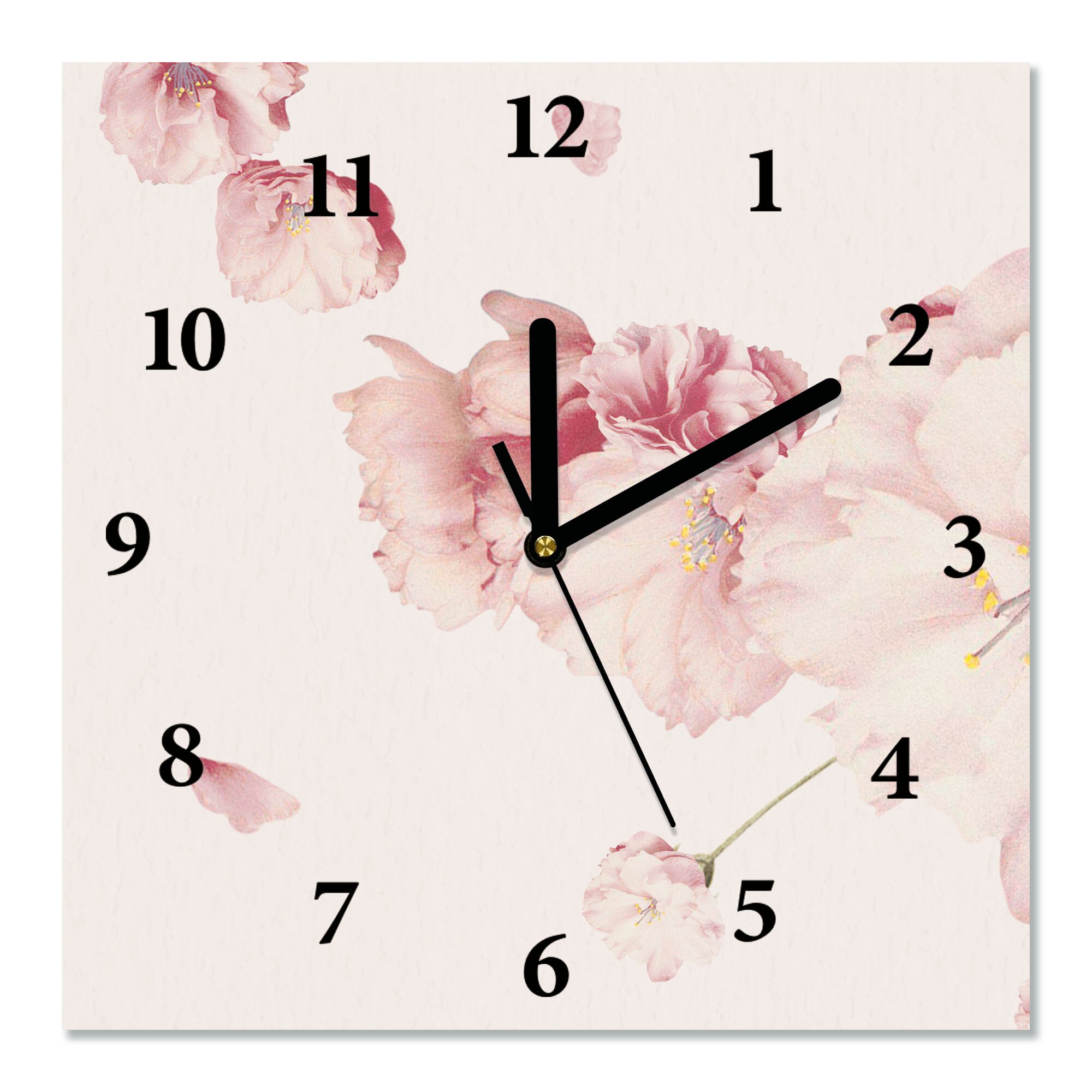 Ceas decorativ, Cosy Planet, Sticla securizata, 30 x 30 cm, Model flori ...