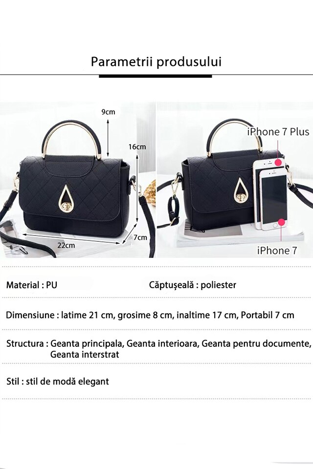 Geanta de dama, Messenger, Piele PU, 22x7x25 cm, Negru - eMAG.ro
