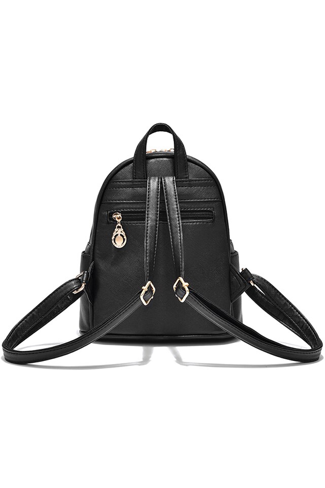 Rucsac pentru femei, Model cu funda, Piele PU, 22x15x26 cm, Negru - eMAG.ro