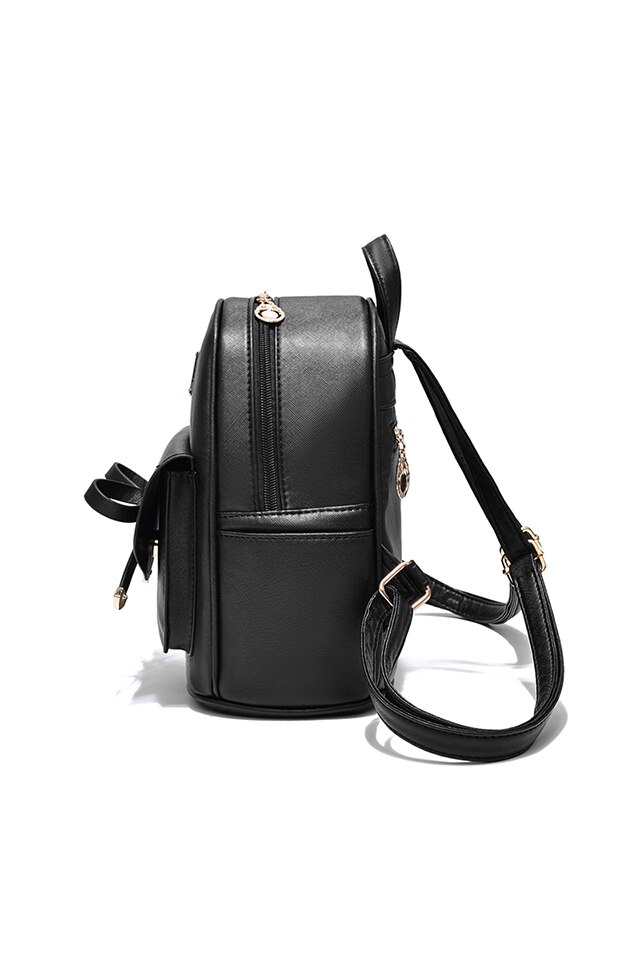 Rucsac pentru femei, Model cu funda, Piele PU, 22x15x26 cm, Negru - eMAG.ro