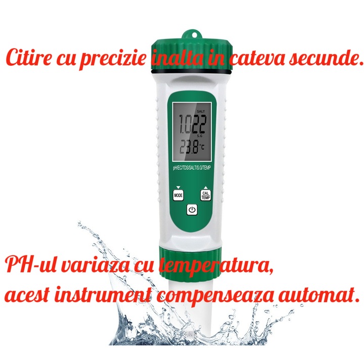 Tester Profesional Calitate Apa 6 in 1 de masurat salinitatea/PH/TDS/EC ...