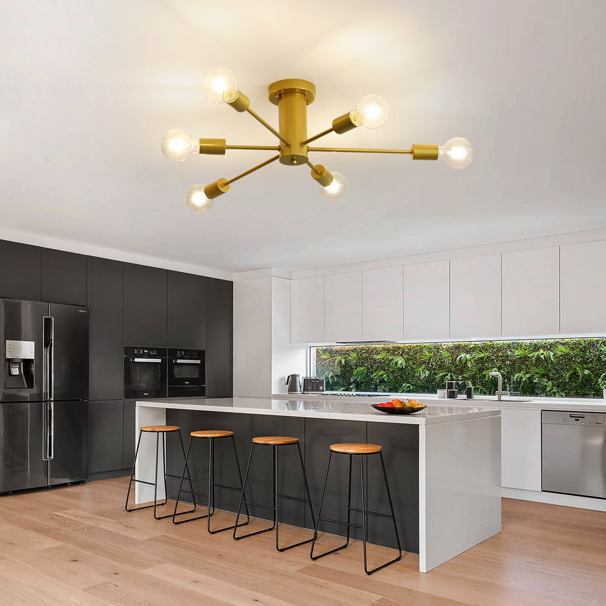 Candelabru led modern, Goeco,6 gold fara becuri, E27, Max 40W, Auriu ...