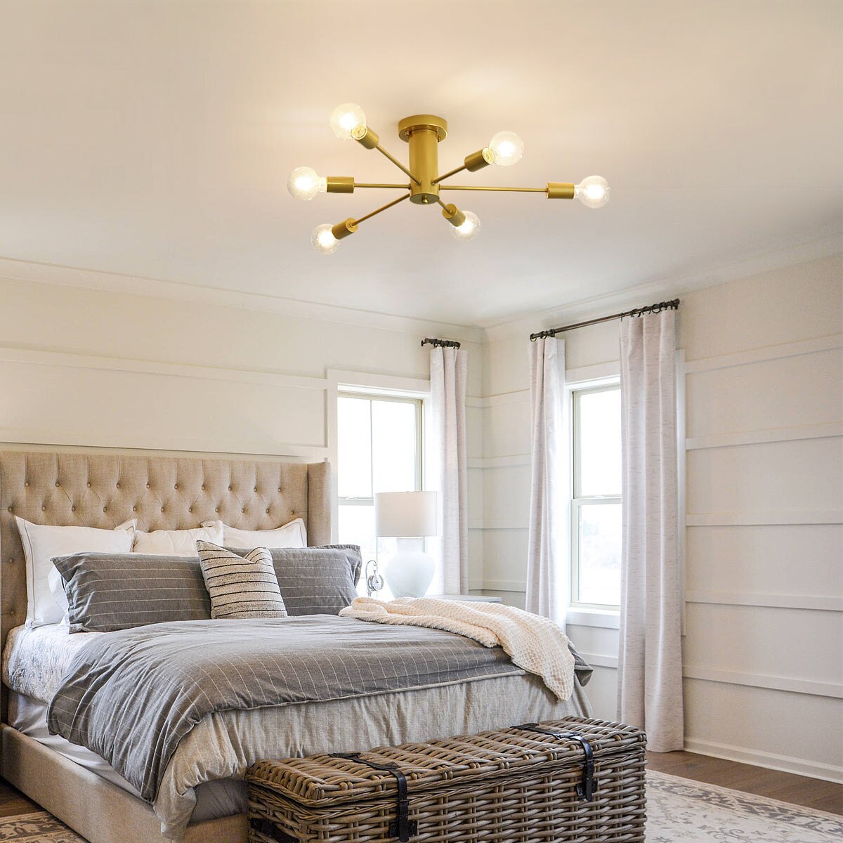 Candelabru led modern, Goeco,6 gold fara becuri, E27, Max 40W, Auriu ...
