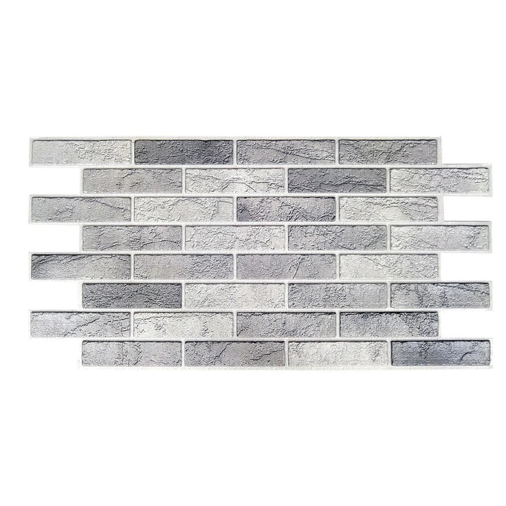 Panou decorativ, PVC, model caramida 3D, nuante gri deschis, 96x48.5cm ...