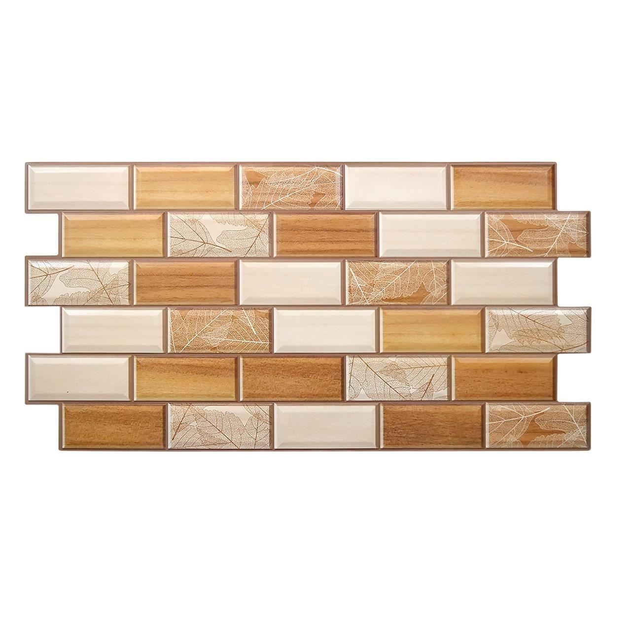 Panou decorativ, PVC, model lemn 3D, nuante maro deschis, 96x48.5cm ...