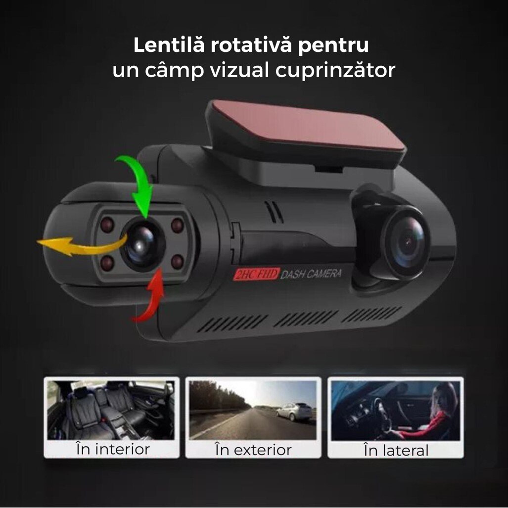 Camera Auto DVR PRO, FULL HD, 1080P, 2 lentile, Vedere nocturna ...