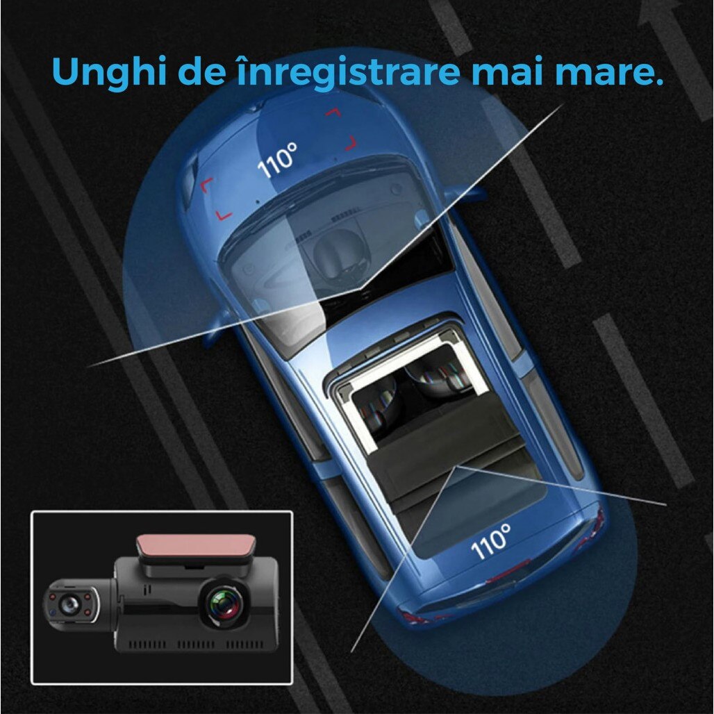 Camera Auto DVR PRO, FULL HD, 1080P, 2 lentile, Vedere nocturna ...