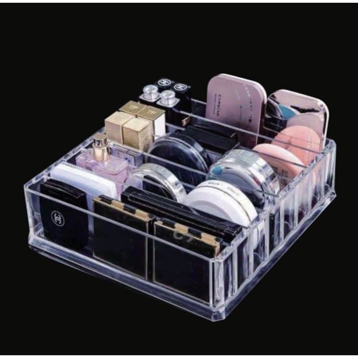 Organizator cosmetice cu 8 compartimente, transparent, acril, 23x24x6.5 ...