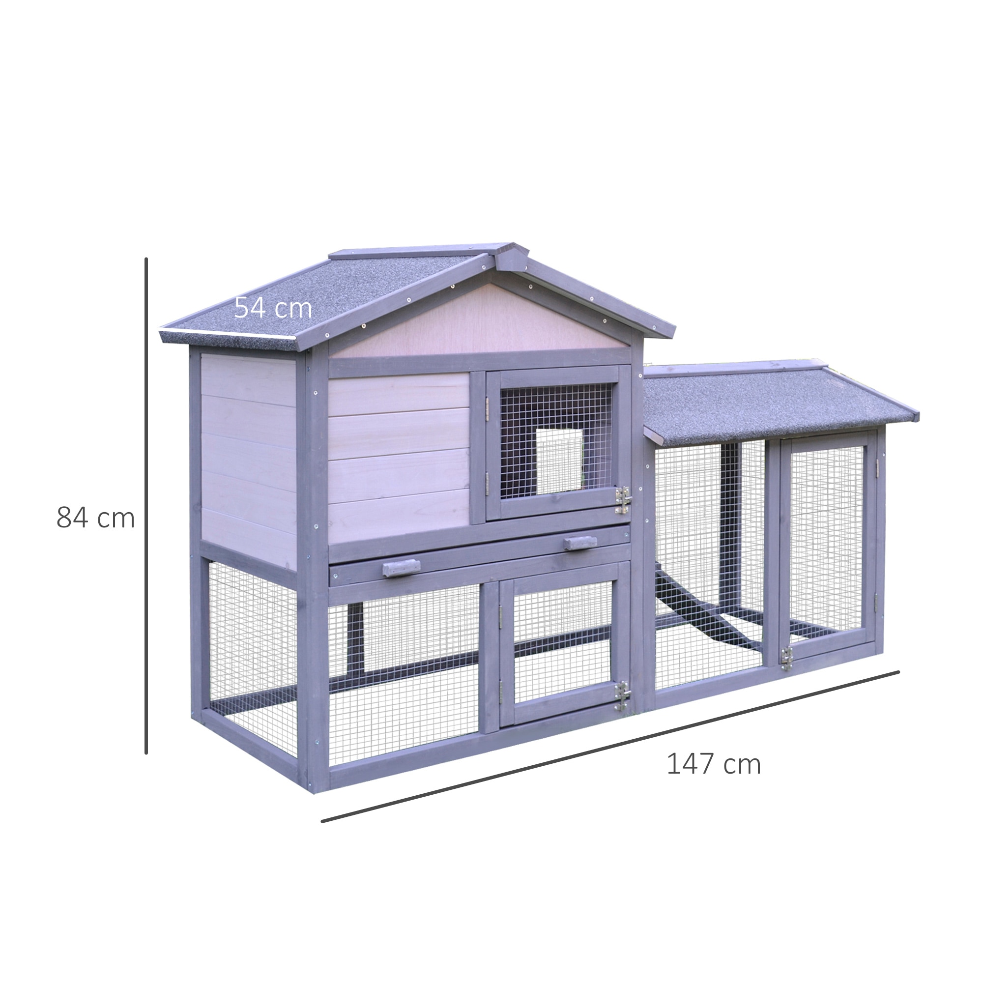Cusca pentru iepuri, PawHut, Lemn brad, Pentru exterior, 147x54x84 cm ...