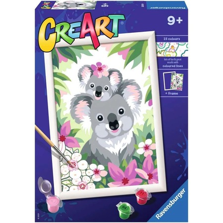 Set Ravensburger Creart, pictura pe numere - Koala cu pui, 13x18 cm ...