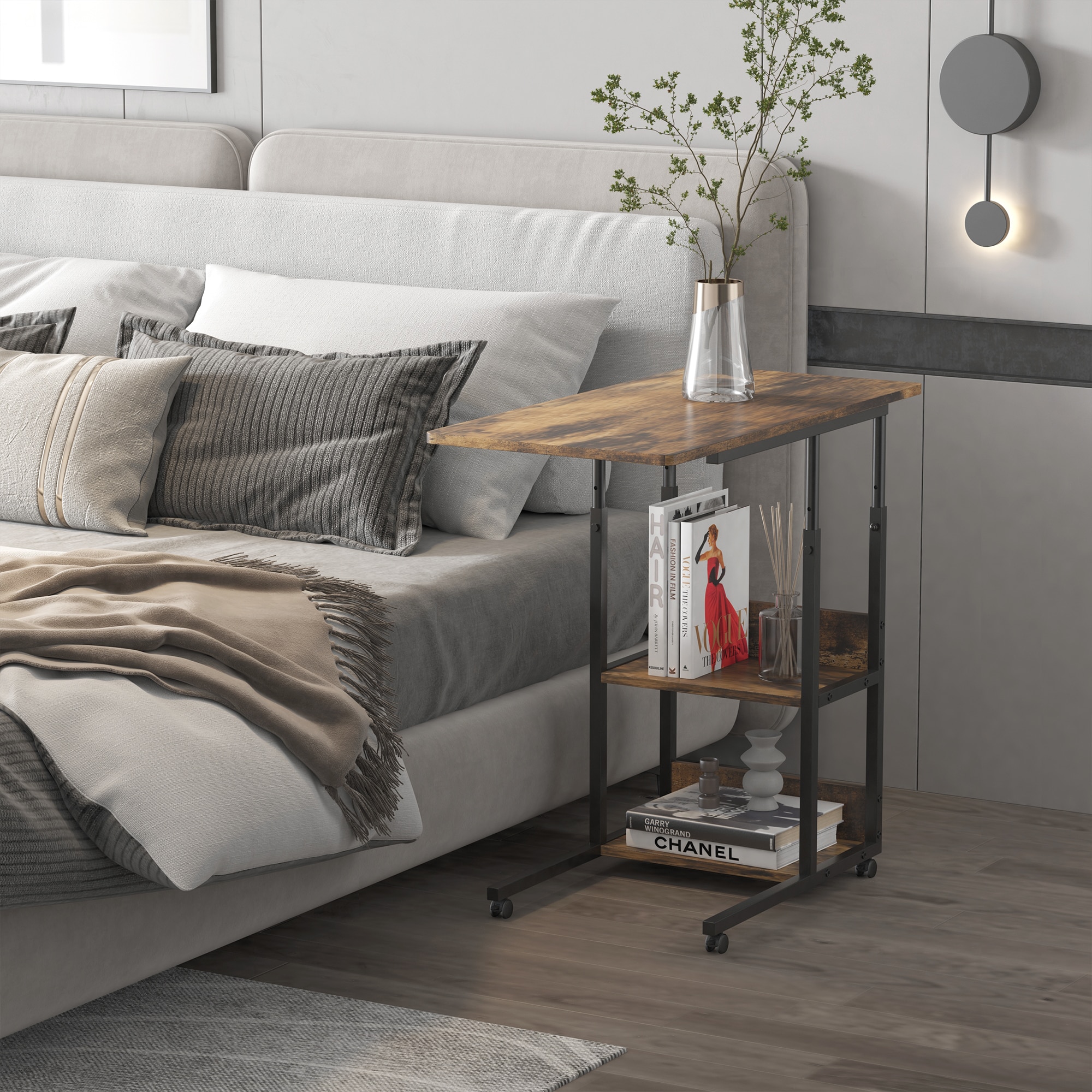 Masuta de cafea, Homcom, MDF/Otel, Forma de C, Inaltime reglabila, 3 ...