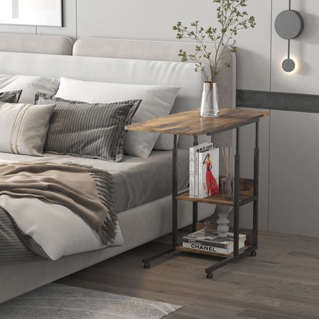 Masuta de cafea, Homcom, MDF/Otel, Forma de C, Inaltime reglabila, 3 ...