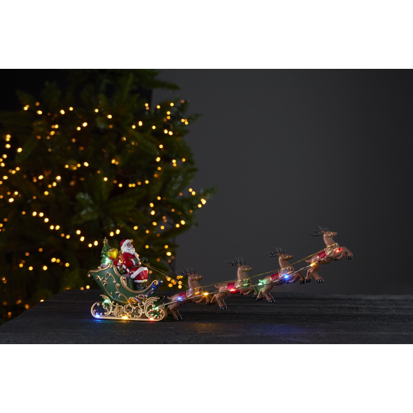 Decoratiune luminoasa Mos Craciun in sanie cu reni Star Trading, 48 x ...