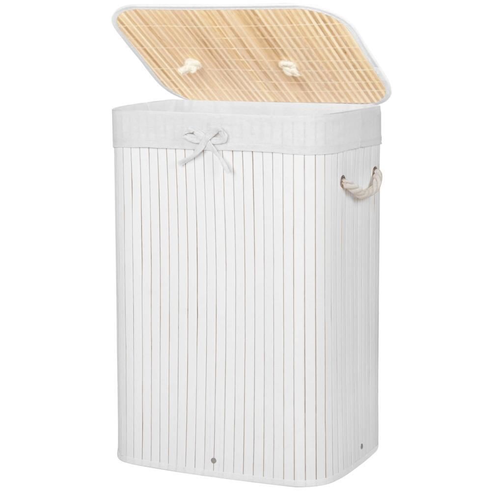 Cos rufe, bambus, alb, 72 L, 40x30x61 cm, Springos - eMAG.ro