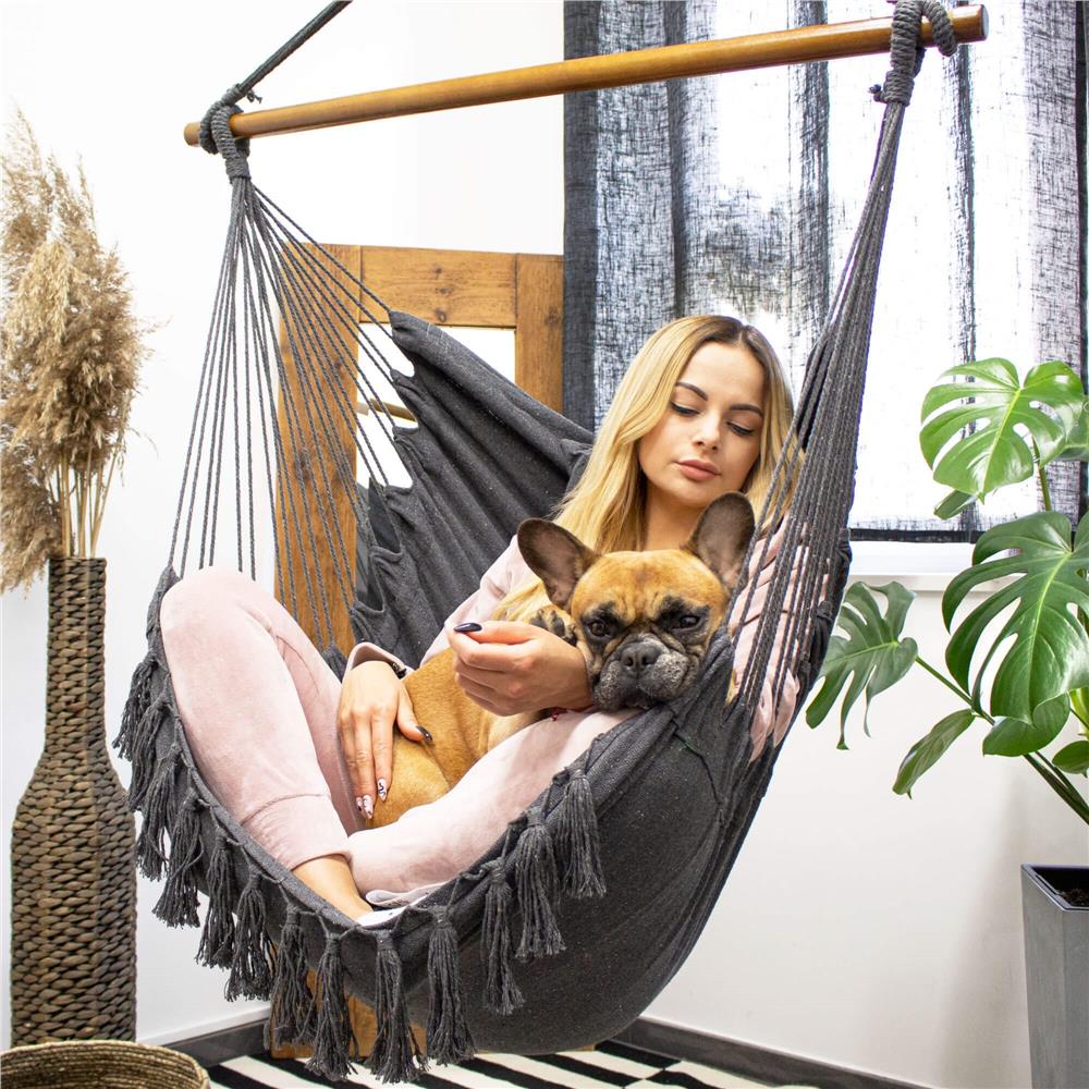 Hamac tip leagan suspendat pentru casa sau gradina HM45, gri inchis cu ...