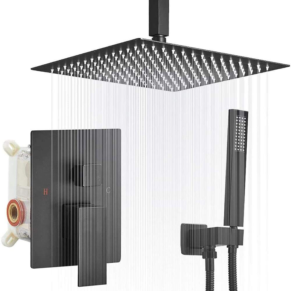 Set de dus negru cu para patrata, otel inoxidabil, cu simulare de ...