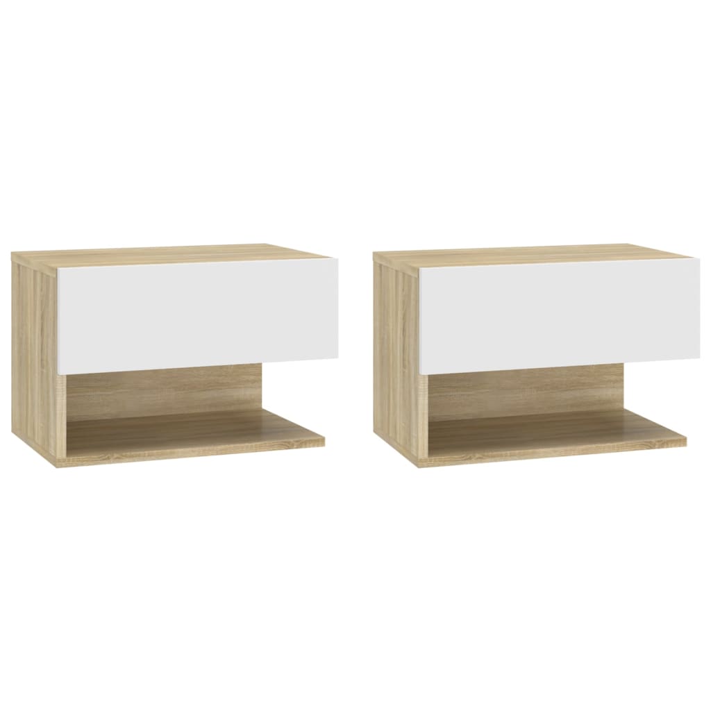 Set noptiere de perete vidaXL, 2 piese, alb/stejar sonoma, 46 x 29,5 x ...