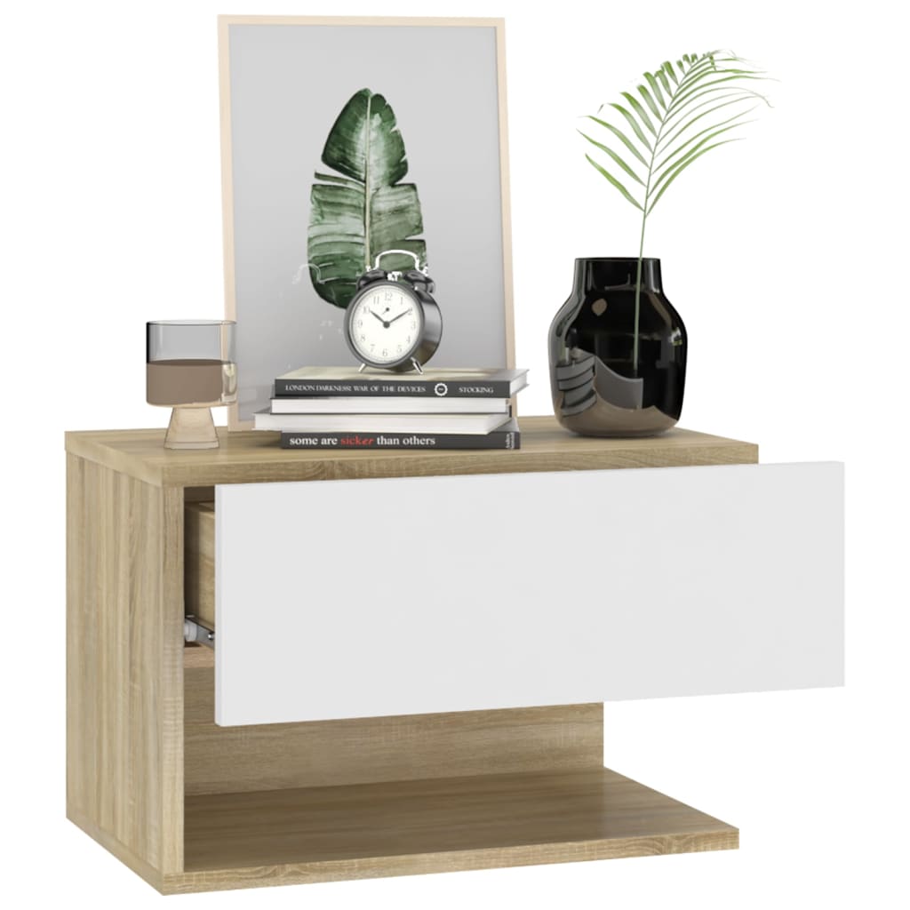 Set noptiere de perete vidaXL, 2 piese, alb/stejar sonoma, 46 x 29,5 x ...