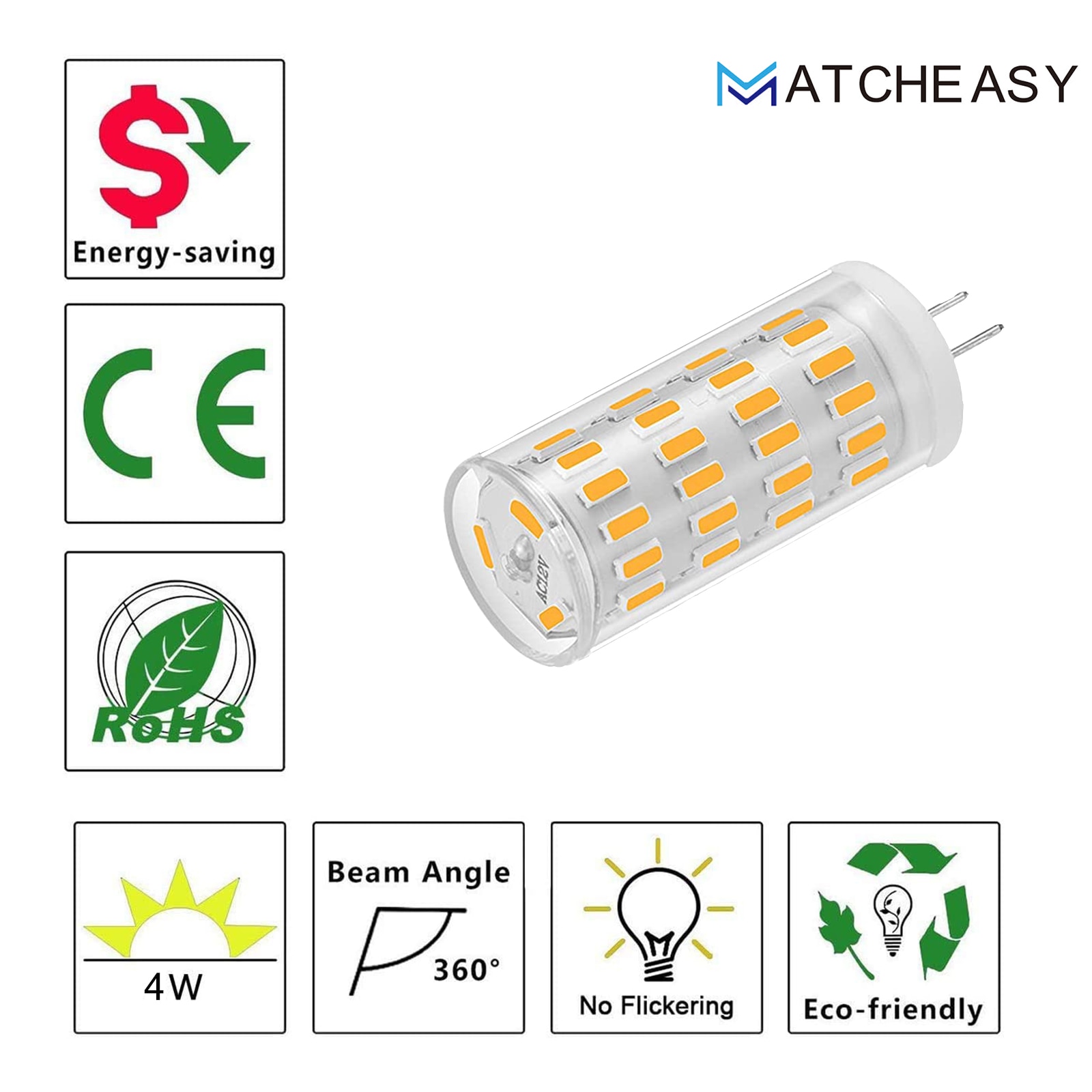 Set 10 Becuri Led Matcheasy G4 4w Temperatura Lumina 2700k 12v