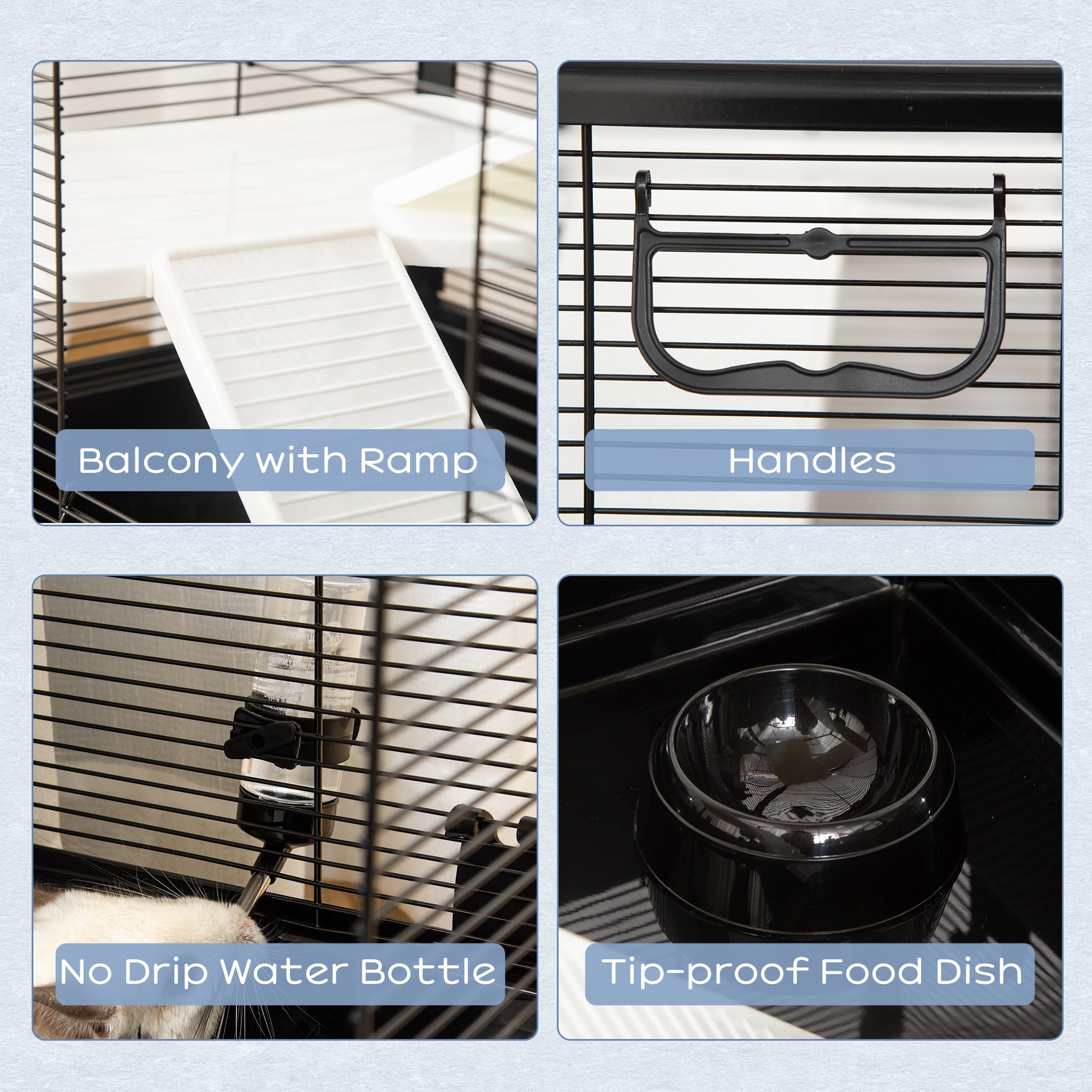 Cusca hamster, PawHut, Otel/Aluminiu/PP, 80x48x58 cm, Negru - eMAG.ro