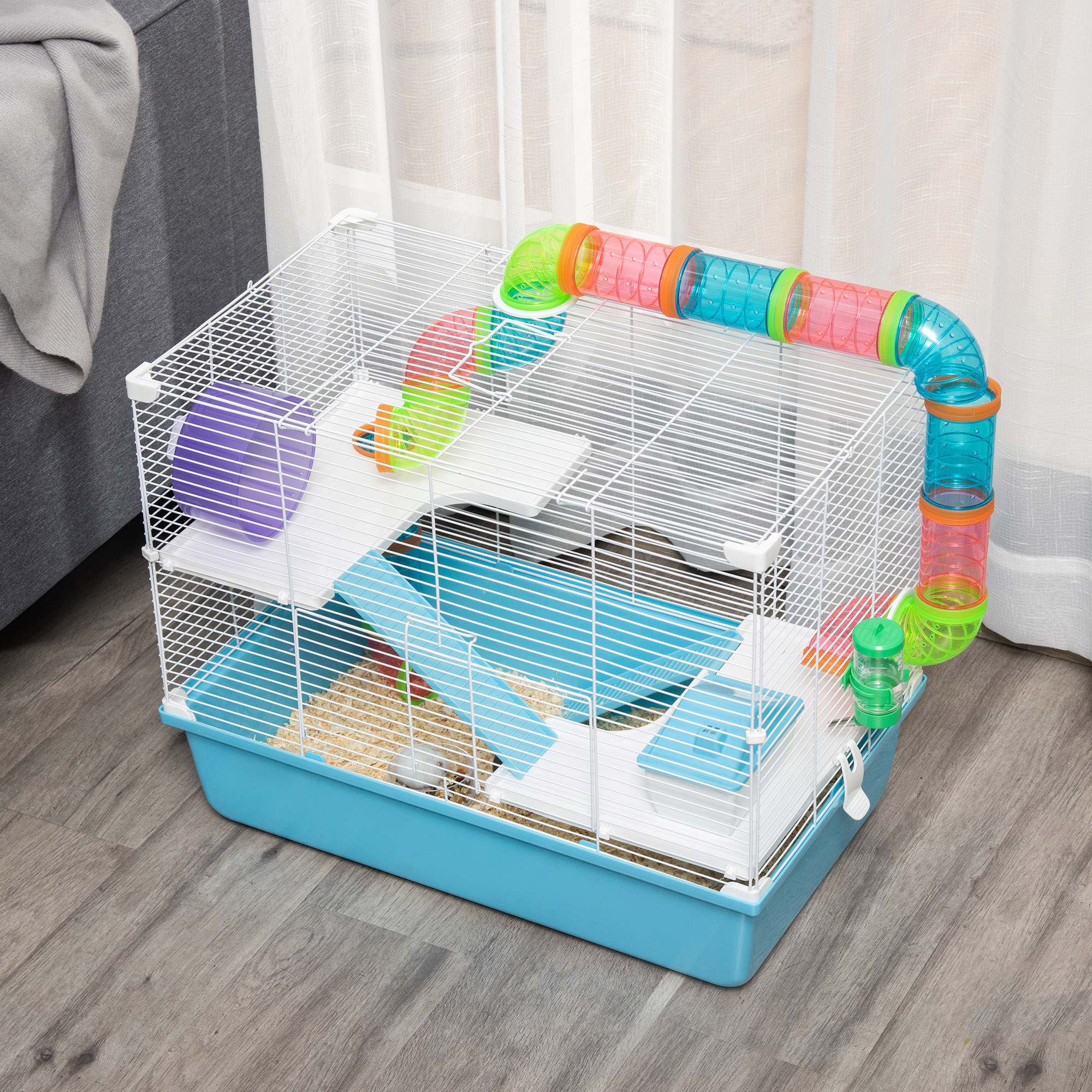 Cusca hamster, PawHut, Otel/PS/PP, 3 niveluri, 59x36x47 cm, Multicolor ...