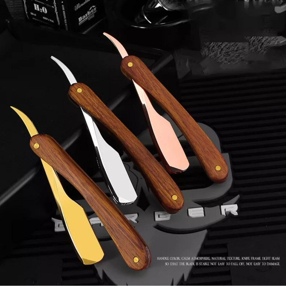 Brici pentru barbierit si ras capilar, Sincise, maner de lemn si aliaj ...