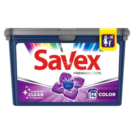 Detergent Capsule Gel Savex Premium Caps Color, 14 Spalari - eMAG.ro