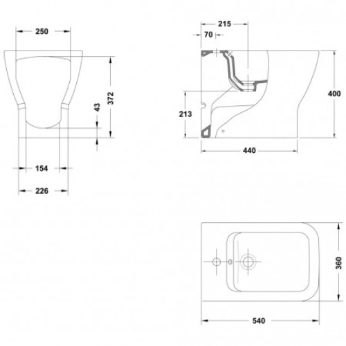 Bideu Gala Emma Square pe pardoseala cu capac, lipit de perete 36x54 cm ...