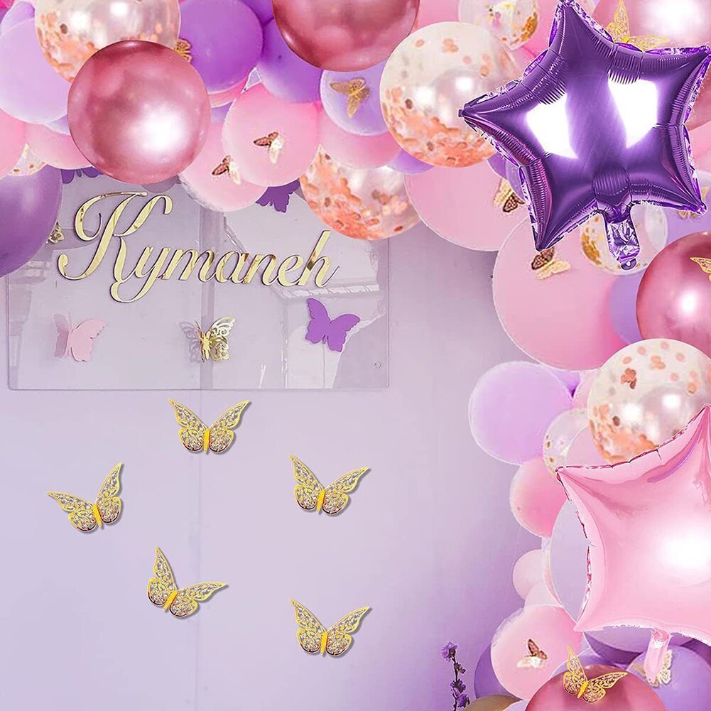 Set 129 baloane pentru petrecere, cu fluture, roz/violet, 30cm - eMAG.ro